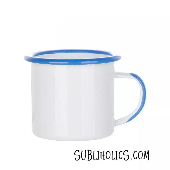 Camping Mug – 12 oz Enamel for Sublimation with Rolled Light Blue Rim ...